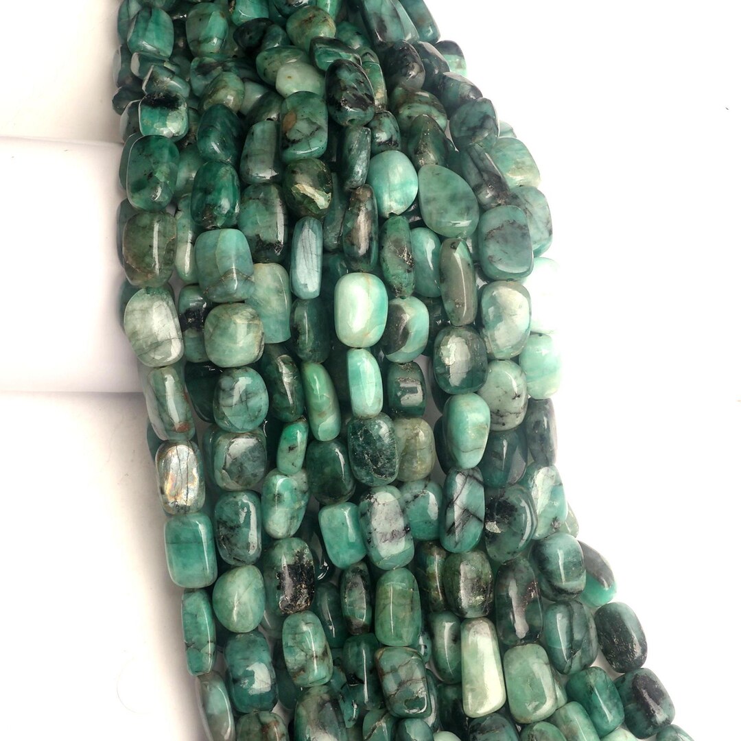 Natural Emerald Tumble Beads: 8 Inch Strand, 12-18mm Drilled Gemstone ...