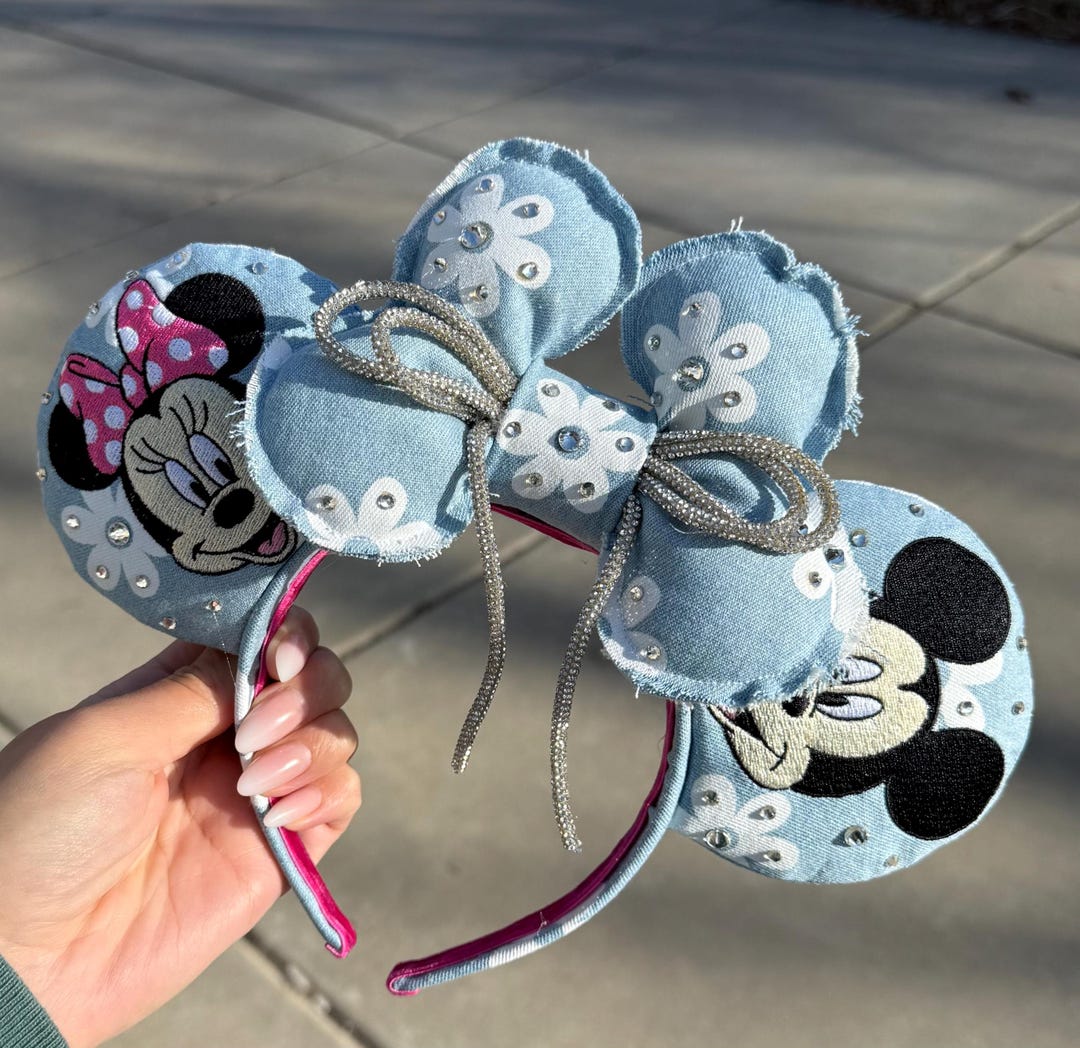 Minnie and Mickey Denim Embroidery Mouse Ears. - Etsy