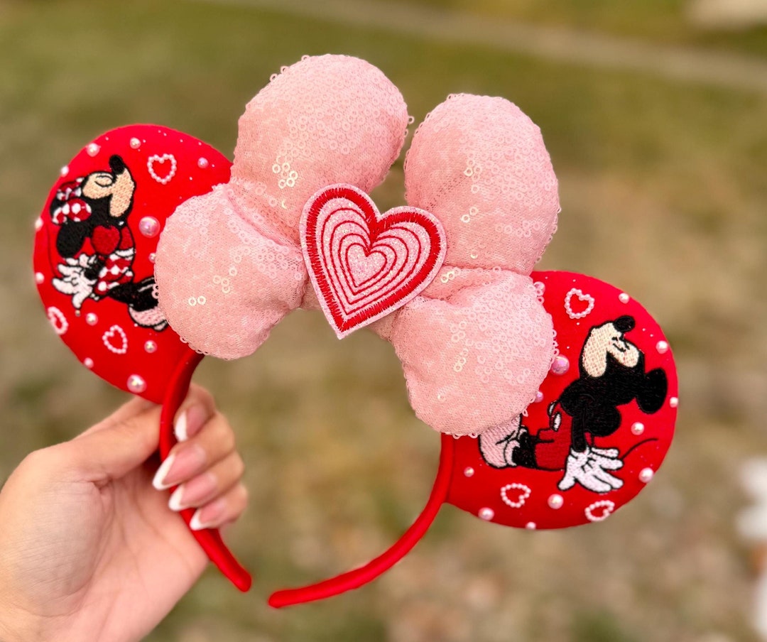 Mickey and Minnie Valentine’s Day Embroidered Disney Ears . - Etsy