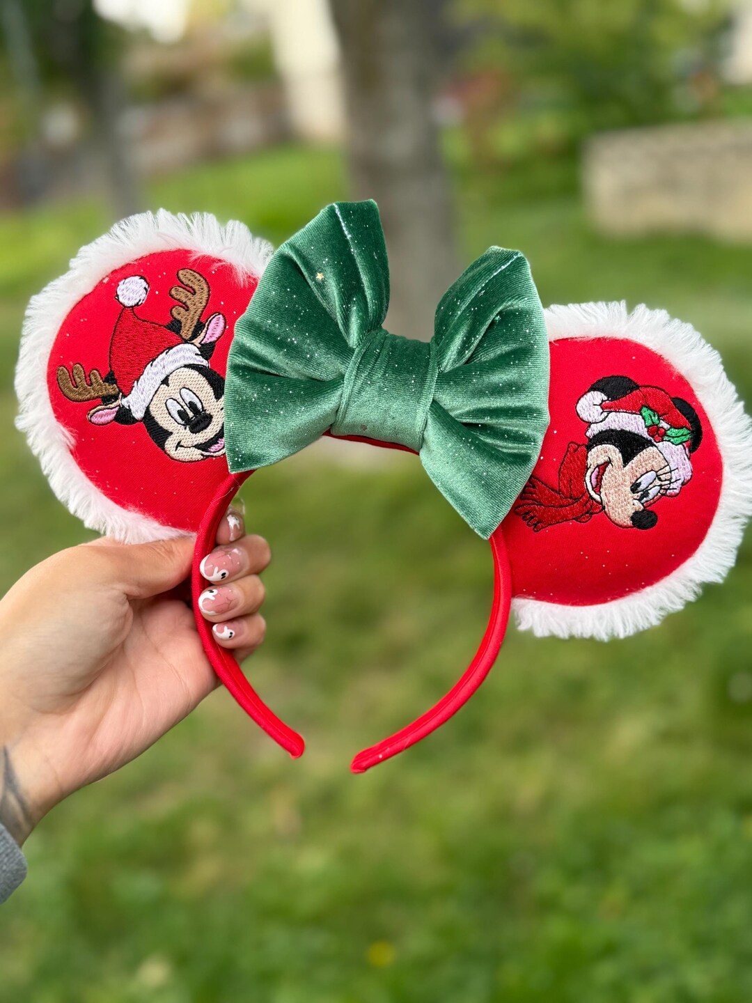 Christmas Embroidered Minnie Ears: Santa Mickey Mouse Handmade Headband ...