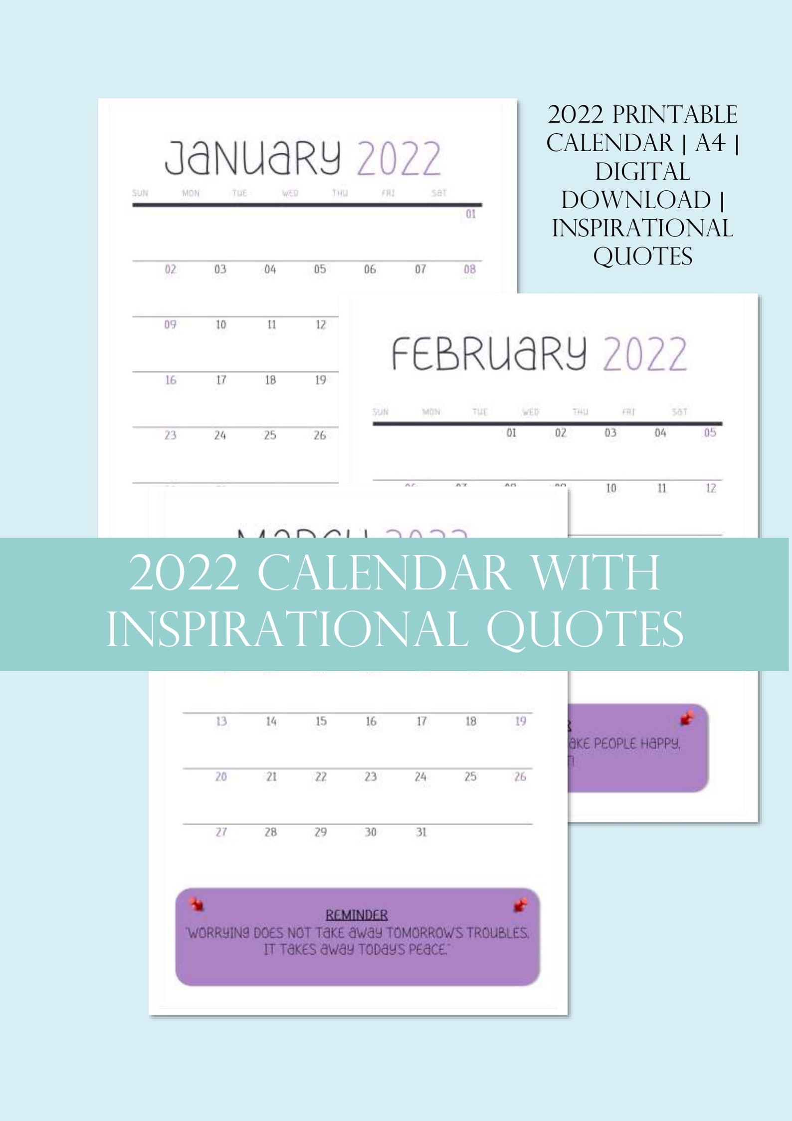 2022 Printable Calendar Digital Download Inspirational - Etsy