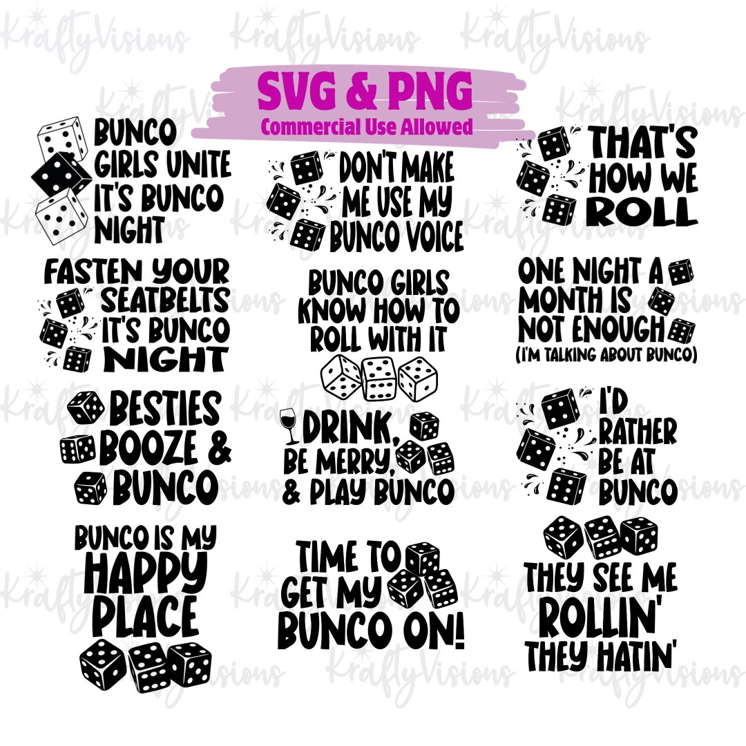 Funny Bunco SVG/PNG Bundle of 12, Bunco Gift, Bunco Night, Girl's Night ...
