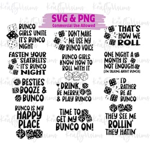 Funny Bunco SVG/PNG Bundle of 12, Bunco Gift, Bunco Night, Girl's Night ...