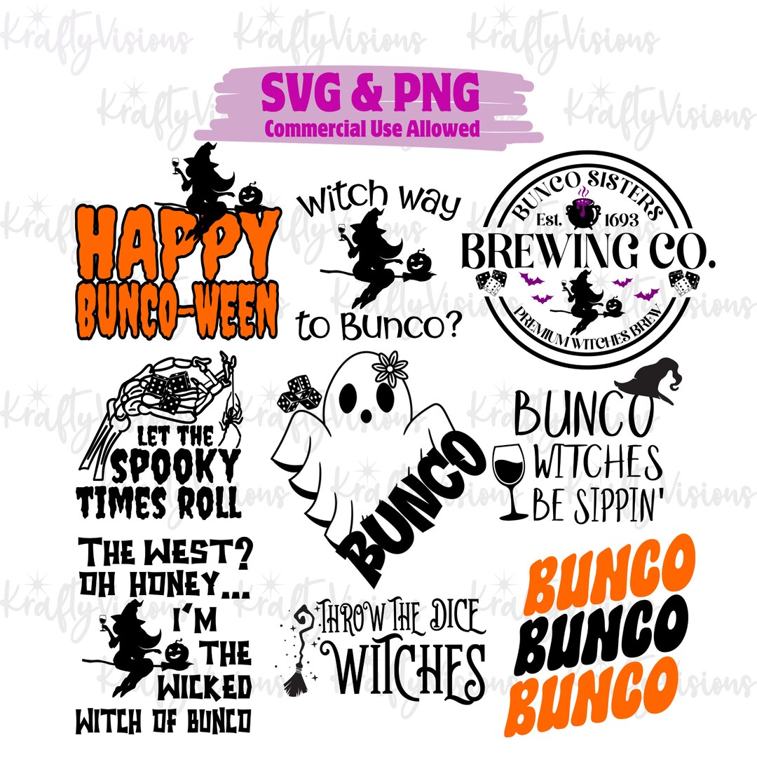 Fall Bunco Night SVG/PNG Bundle, Halloween, Thanksgiving, Witch, Bunco ...