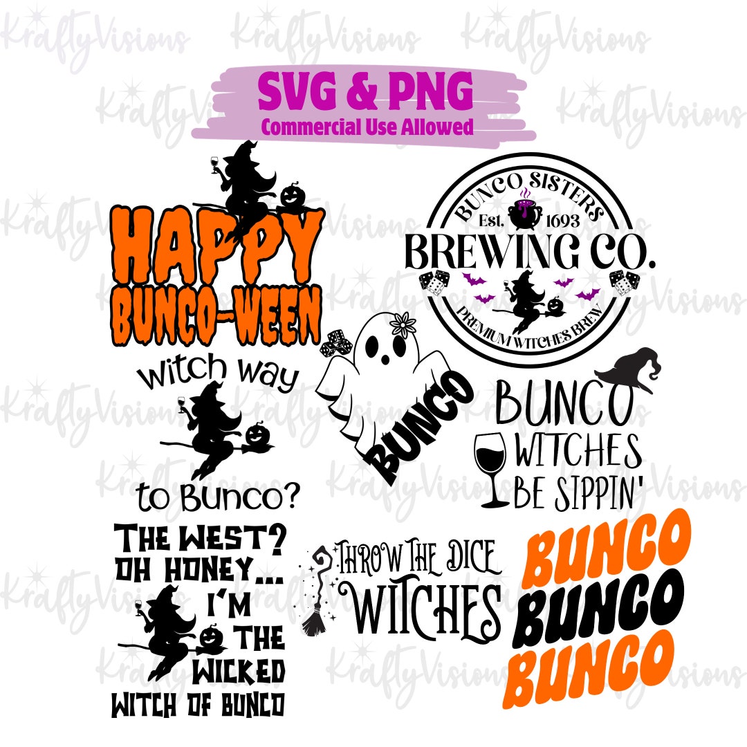 Fall Bunco Night SVG/PNG Bundle, Halloween, Thanksgiving, Witch, Bunco ...