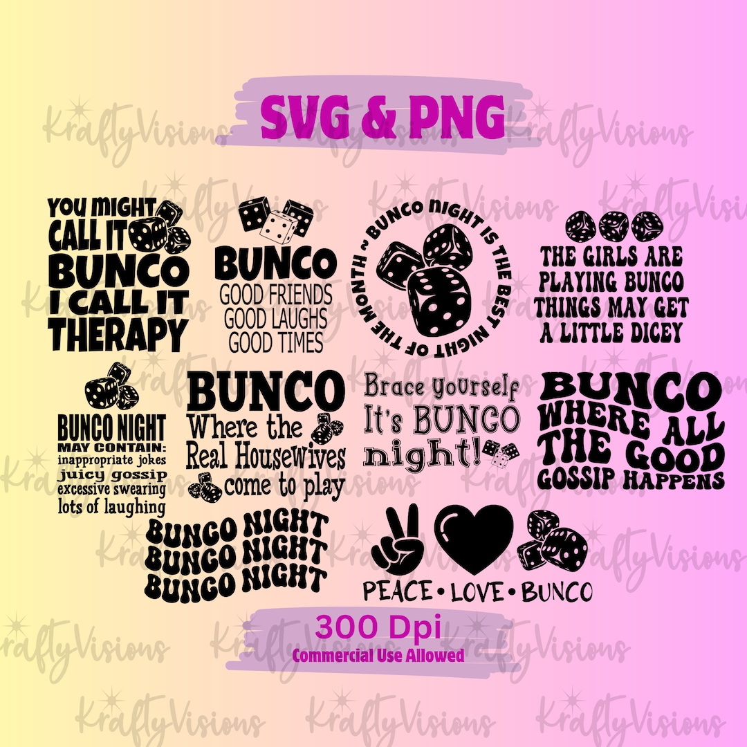 Bunco SVG and PNG Bundle of 10, Bunco Designs, Bunco Gifts, Bunco Prize ...