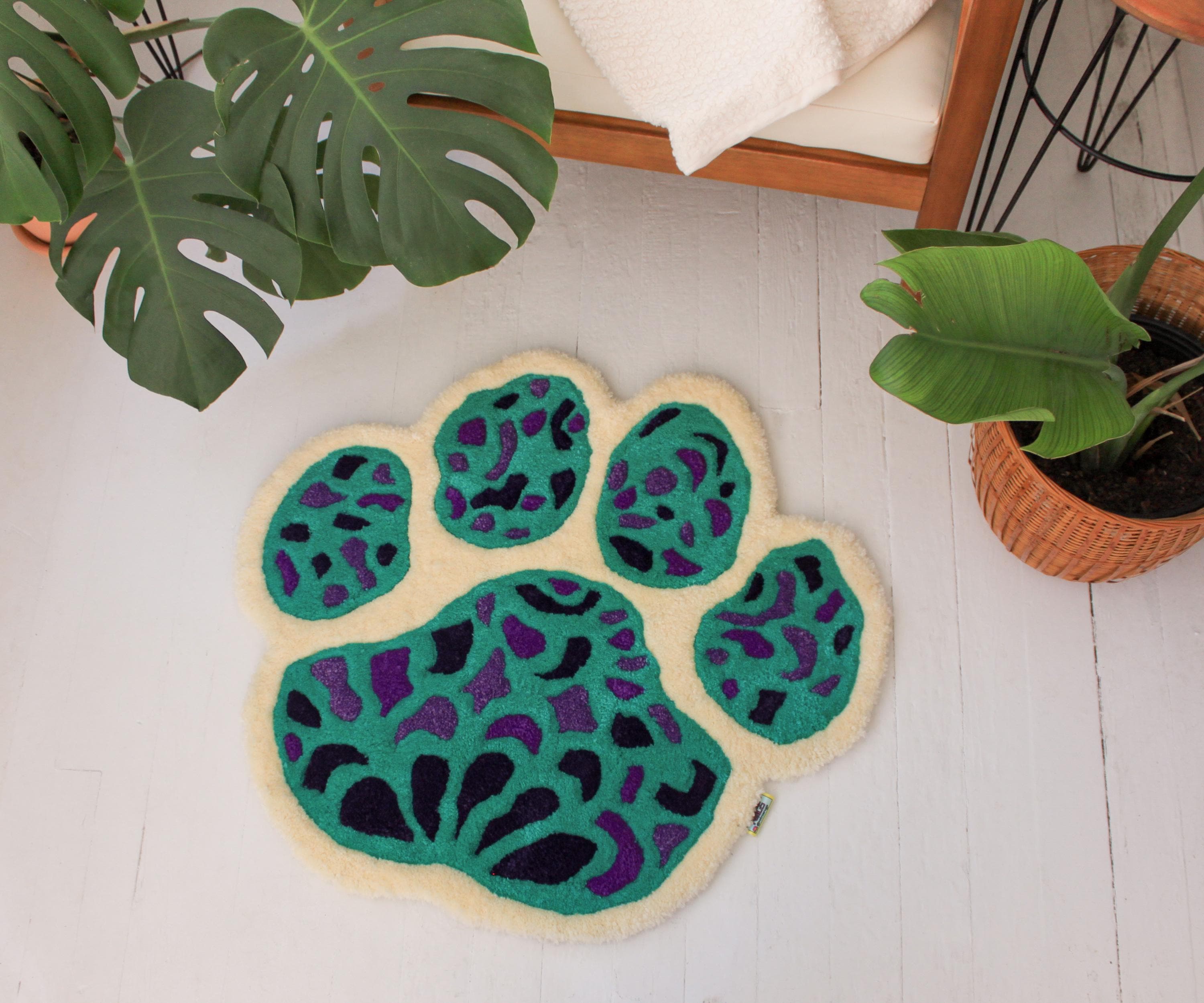 Hand Tufted Stained Glass Paw Print Rug - Handmade Home Decor - Etsy