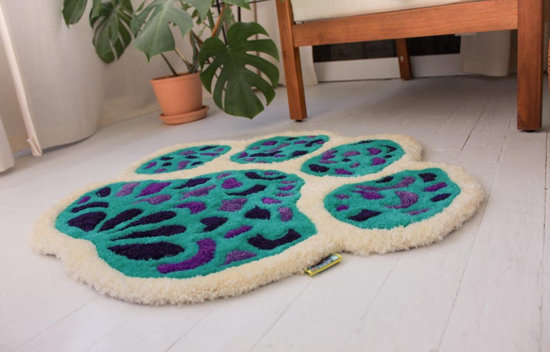 Hand Tufted Stained Glass Paw Print Rug - Handmade Home Decor - Etsy