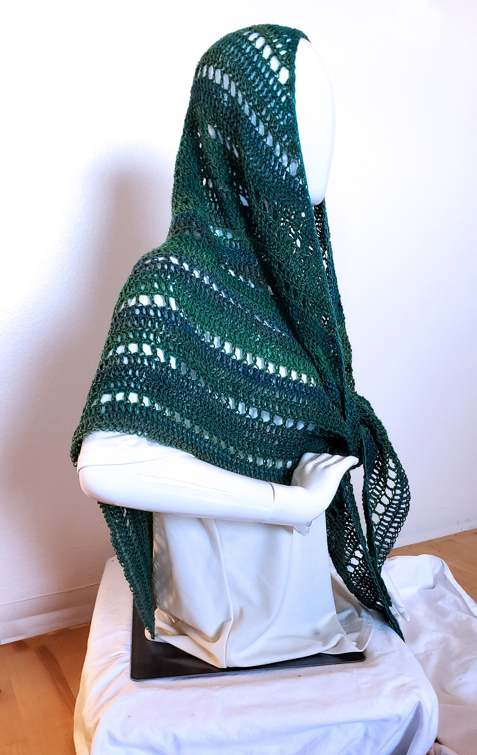 Mystic Forest Wrap. Green Asymmetrical Shawl. Crocheted Wrap. Three ...