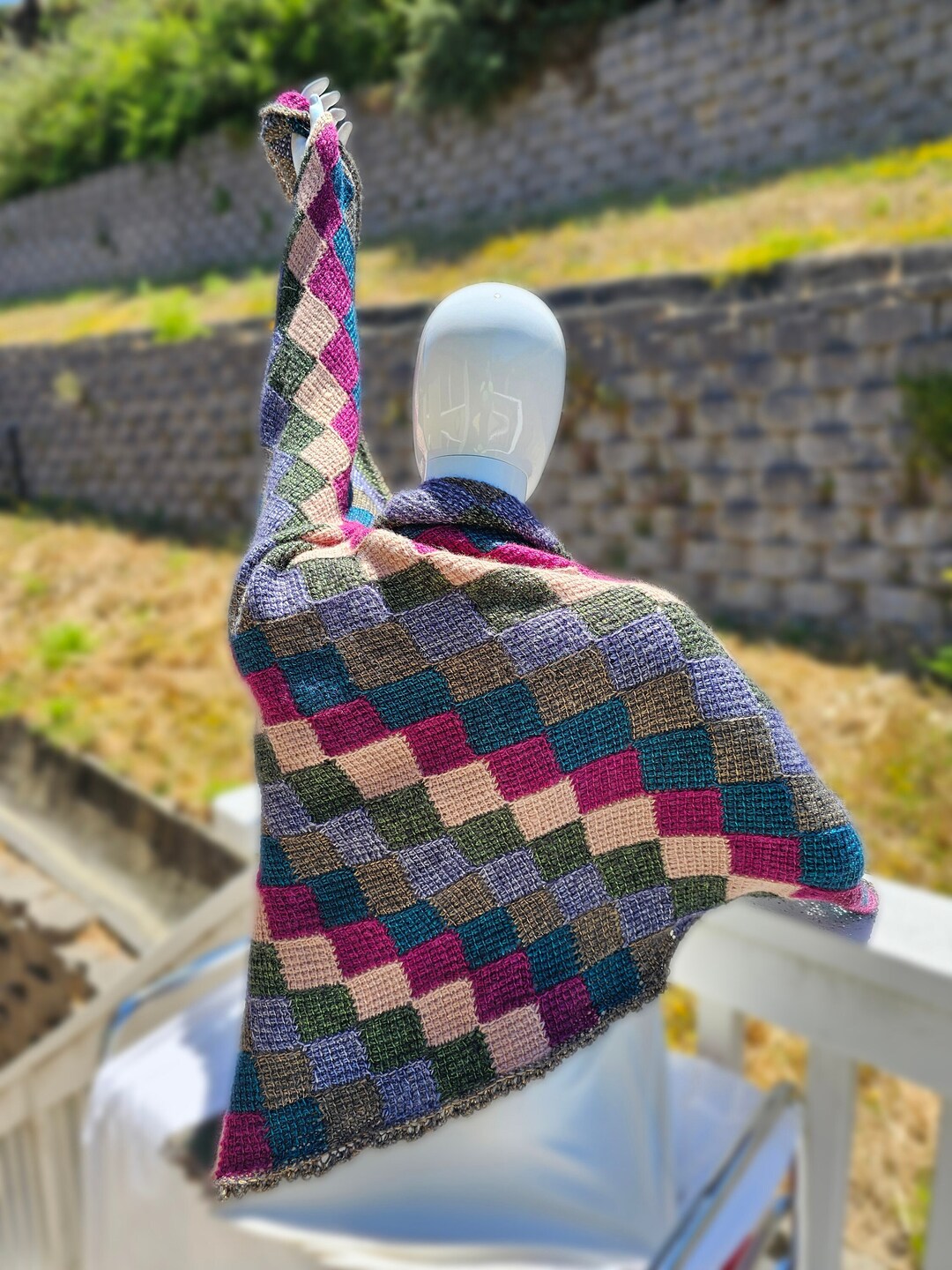 Colorful Crochet Triangle Shawl: Metallic Entrelac Wool Blend Wrap - Etsy