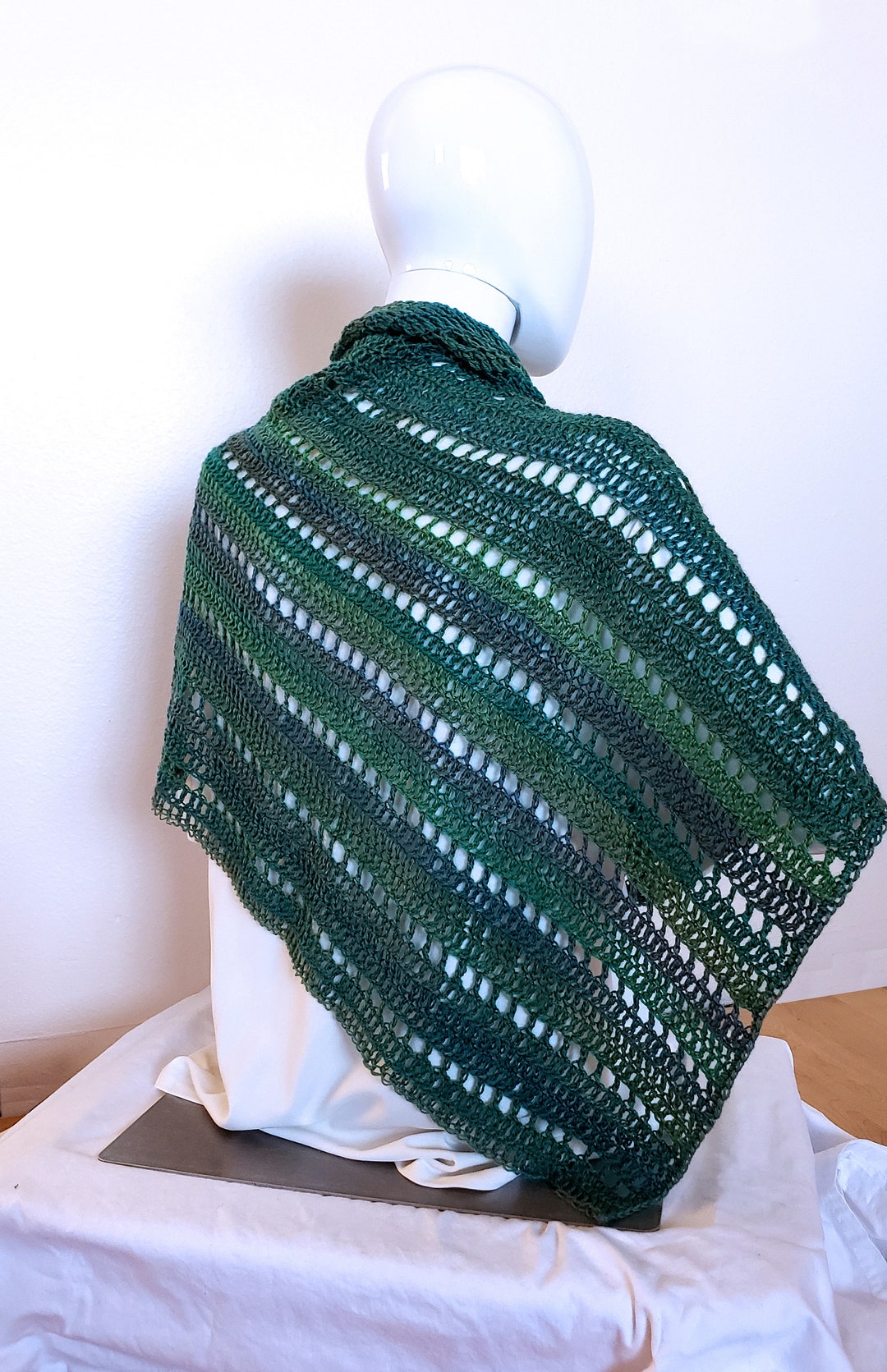 Mystic Forest Wrap. Green Asymmetrical Shawl. Crocheted Wrap. Three ...