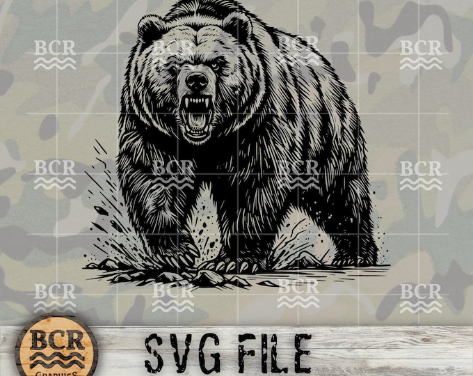 Grizzly Bear Svg, Fierce Bear Svg, Grizzly Clipart, Grizzly Svg for Fleece, Shirt, Mug, Sticker ...