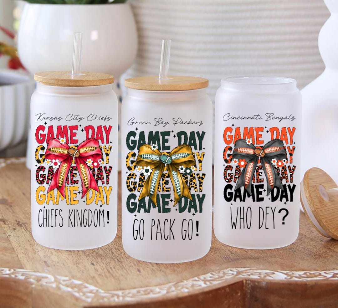 Game Day Essential Glass Cup With Bamboo Lid Tailgate Tumbler All 32 ...