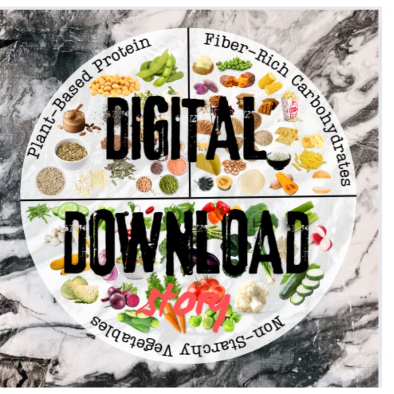DIGITAL DOWNLOAD VEGAN and Vegetarian Vegetables Only on Half of Plate ...