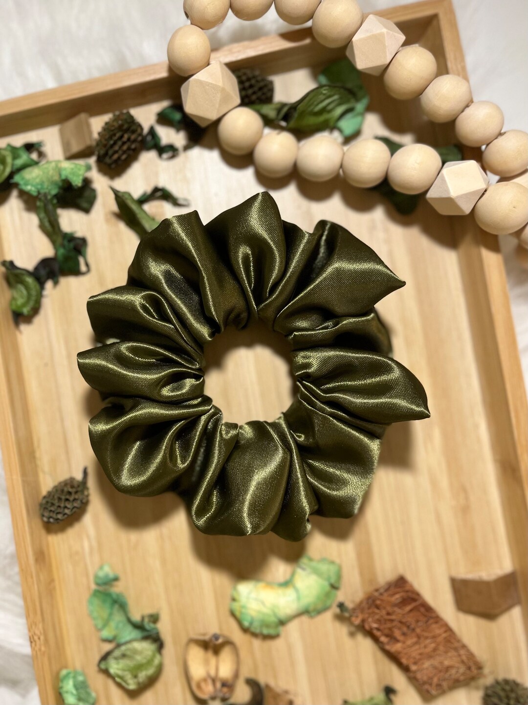 OLIVE - Olive Green Satin Scrunchies - Hair Ties - Hair Accessories - Etsy