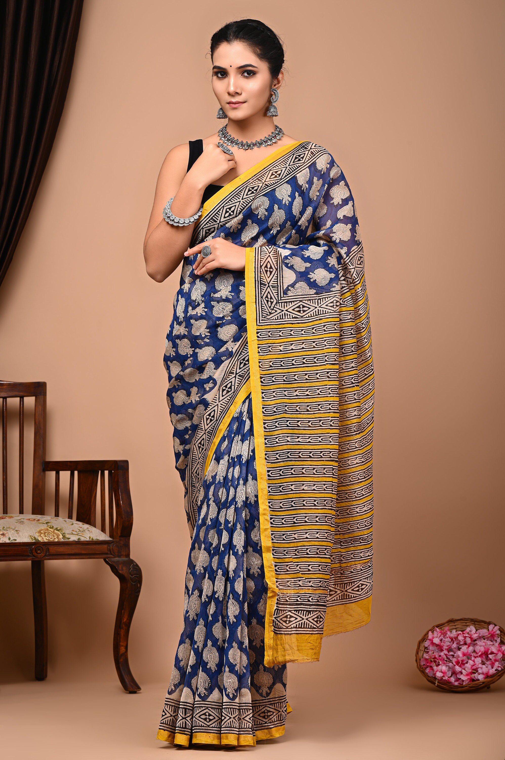 Crafts Moda Pure Chanderi Silk Saree Block Printed With Blouse ...