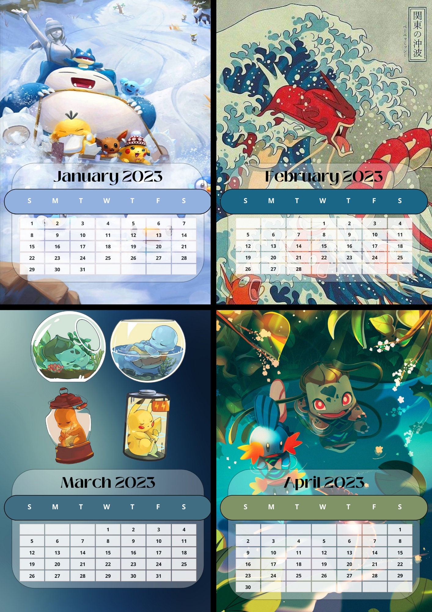 Pokemon Calendar 2023 | Digital Art - Etsy