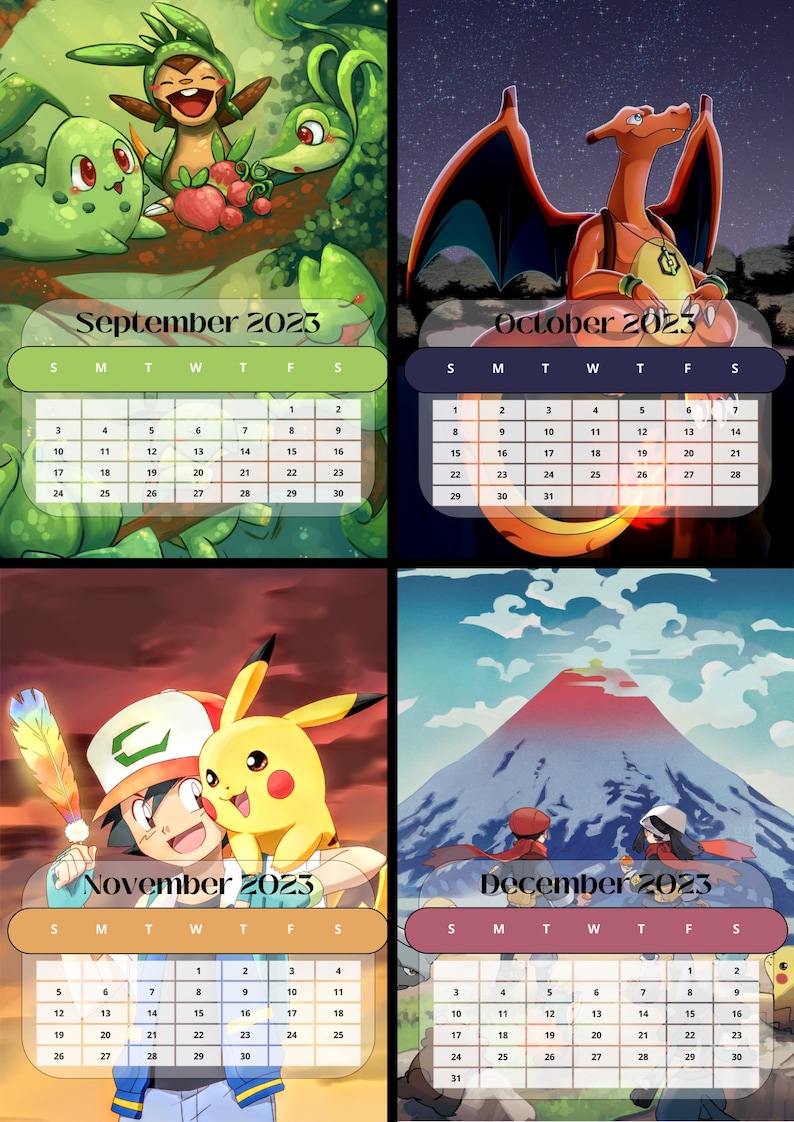 Pokemon Calendar 2023 | Digital Art - Etsy