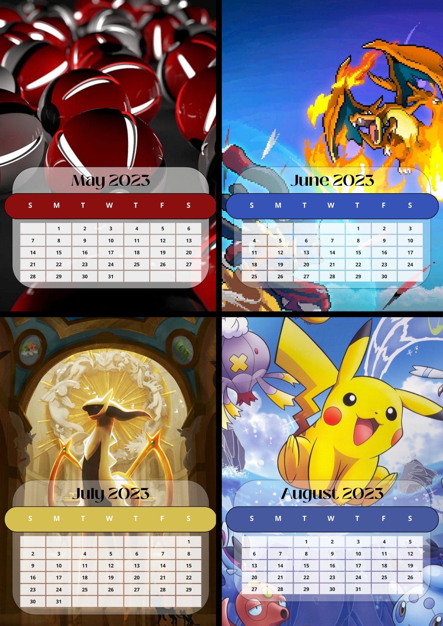 Pokemon Calendar 2023 | Digital Art - Etsy