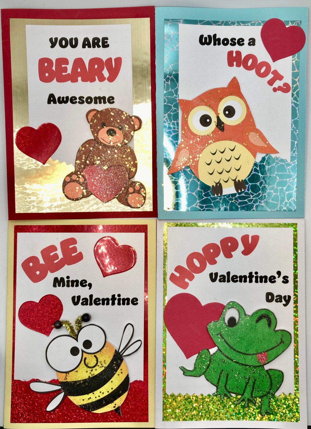 Set of 4 Animal Valentines Day Cards Unique FREE SHIPPING - Etsy