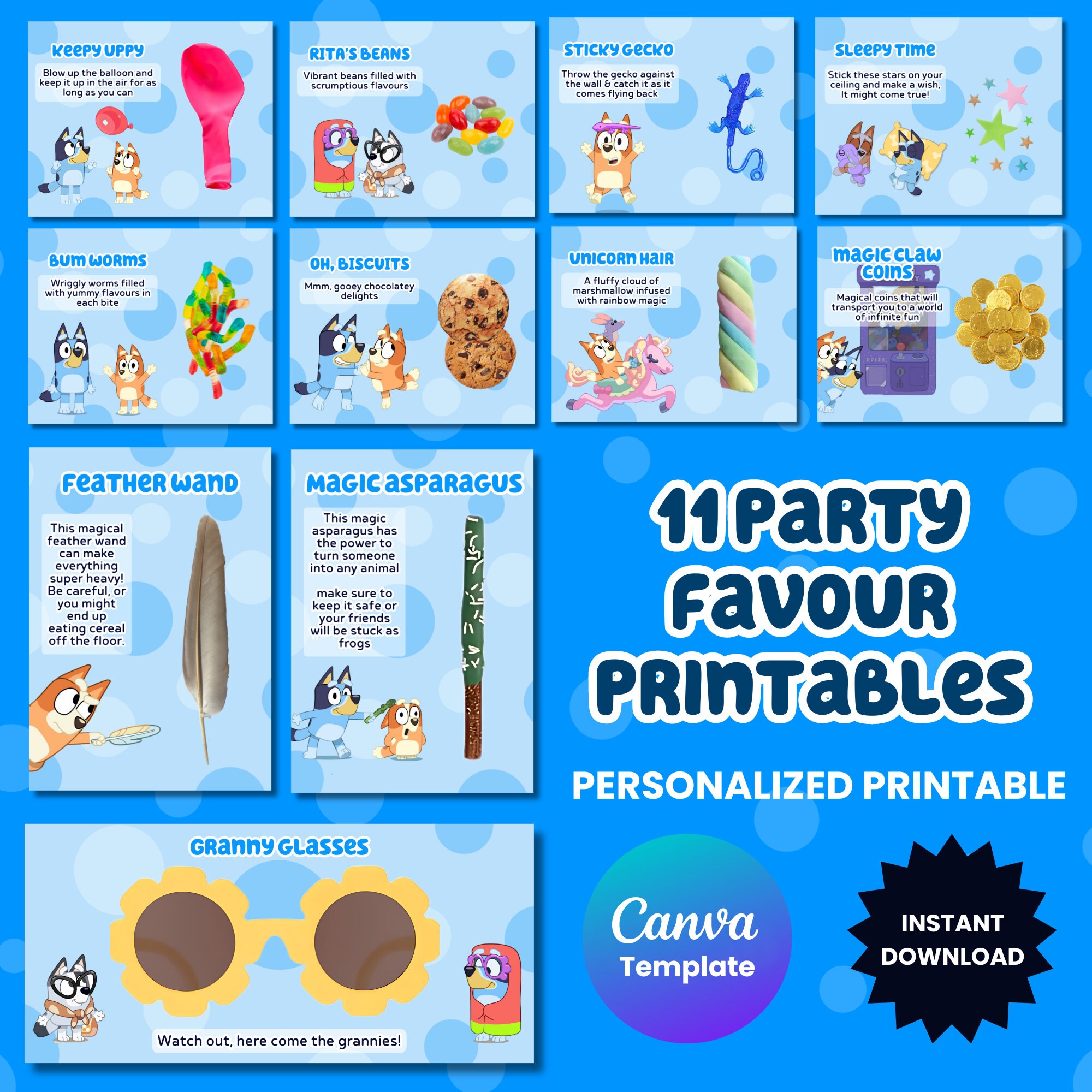 11 Boy Bluey Party Favor Printables, Personalized Bluey Birthday Favour ...