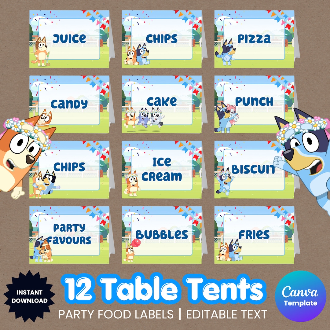 12 Editable Bluey and Bingo Birthday Place Card, Bluey Party Printables ...