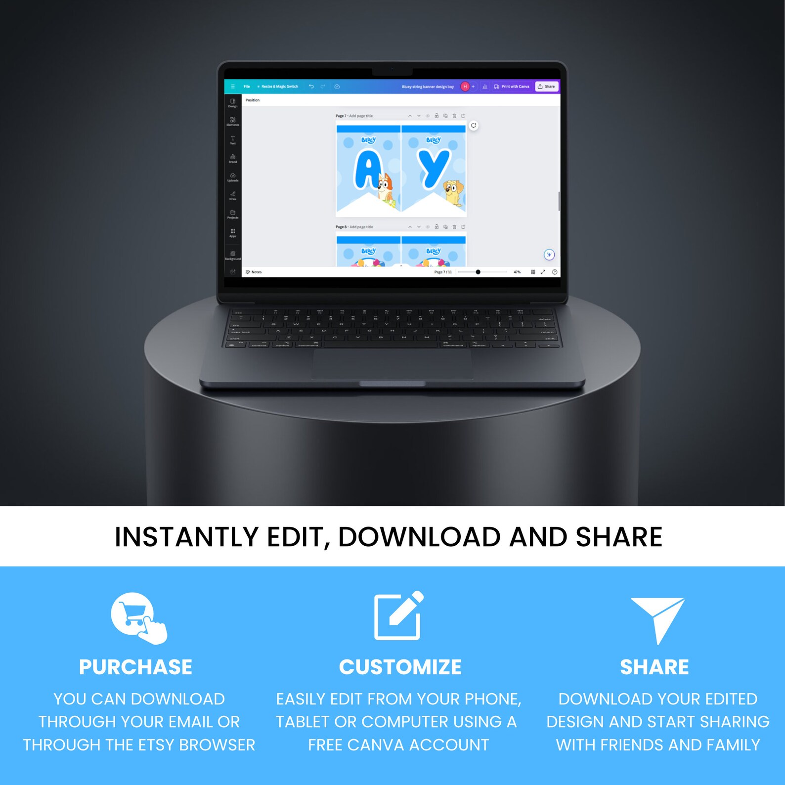 Editable Bluey Boy Birthday Banner, Bluey Party Flags, Bluey Boy Party ...