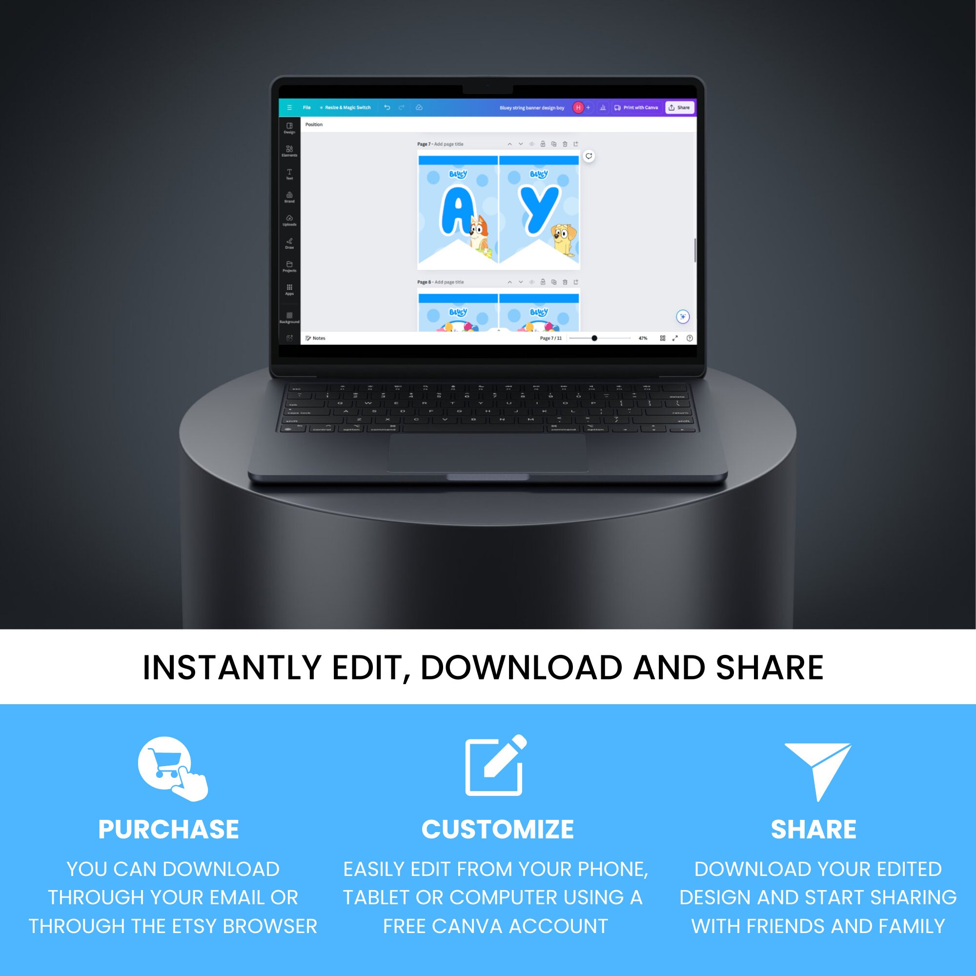 Editable Bluey Boy Birthday Banner, Bluey Party Flags, Bluey Boy Party ...