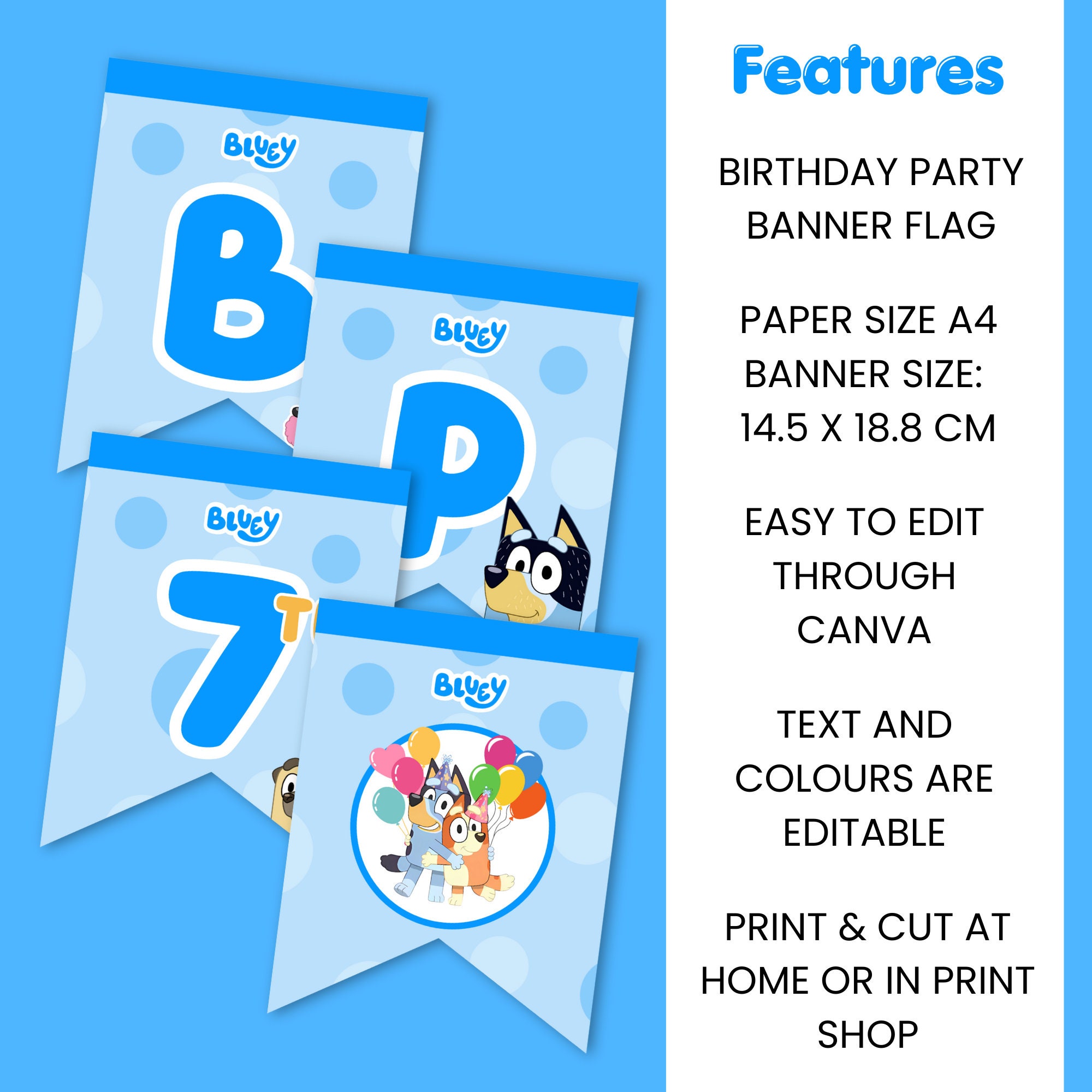 Editable Bluey Boy Birthday Banner, Bluey Party Flags, Bluey Boy Party ...