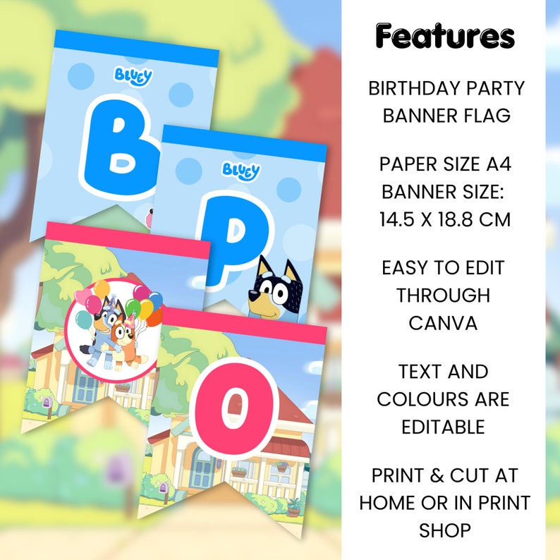 Editable Bluey Birthday Party Banner, Bluey Party Flags, Bluey Girl ...