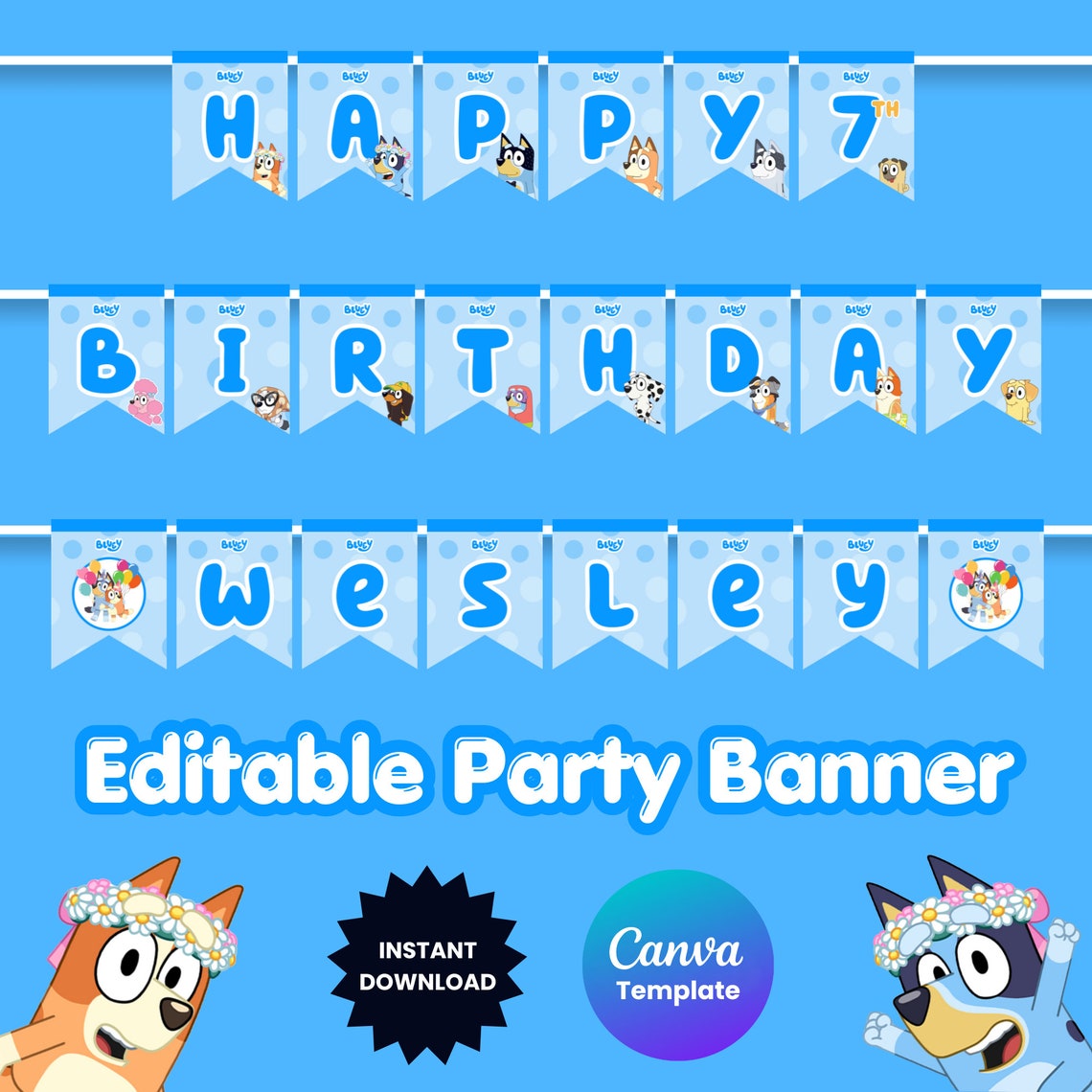 Editable Bluey Boy Birthday Banner, Bluey Party Flags, Bluey Boy Party ...