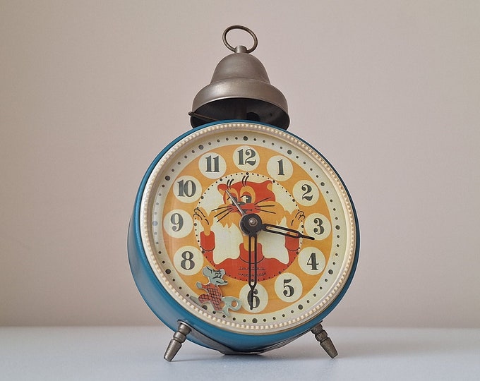 Rare Serkisof Cat Mouse Alarm Clock, Cat Clock, Animated Clock, Vintage ...