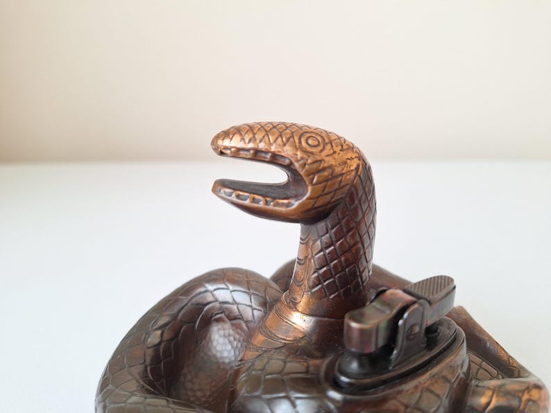 1970s Metal Snake Cobra Cigarette Dispenser Lighter, Antique Table ...