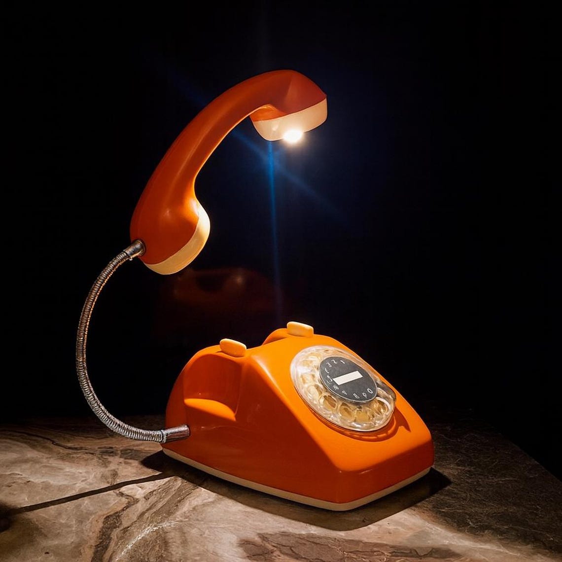 Orange Rotary Phone Lamp: Flexible Neck, Retro Office Decor - Etsy