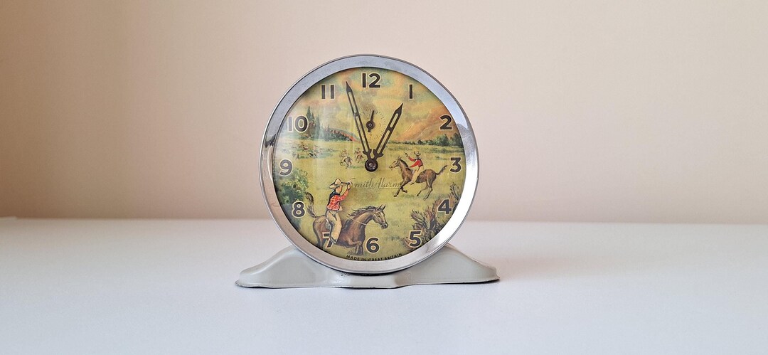 Rare Antique Smith Cowboy Animated Alarm Table Clock, Smith Alarm Clock ...