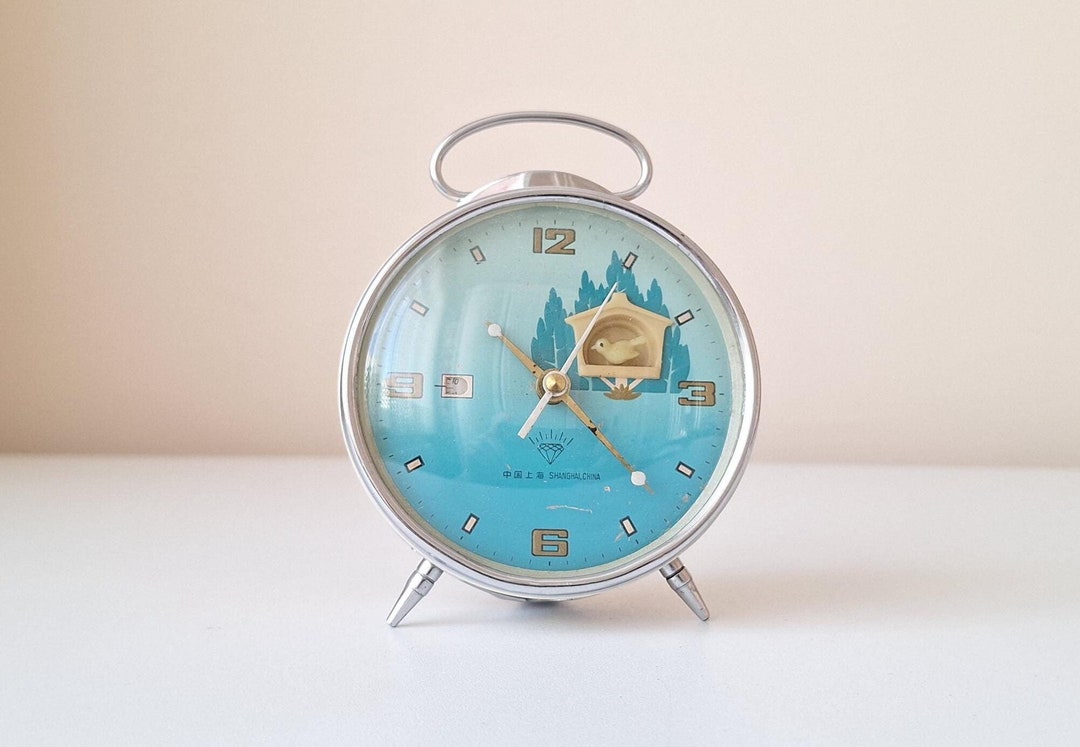 Antique Rare Animated Bird Alarm Clock, Bird Clock, Bird in Nest ...