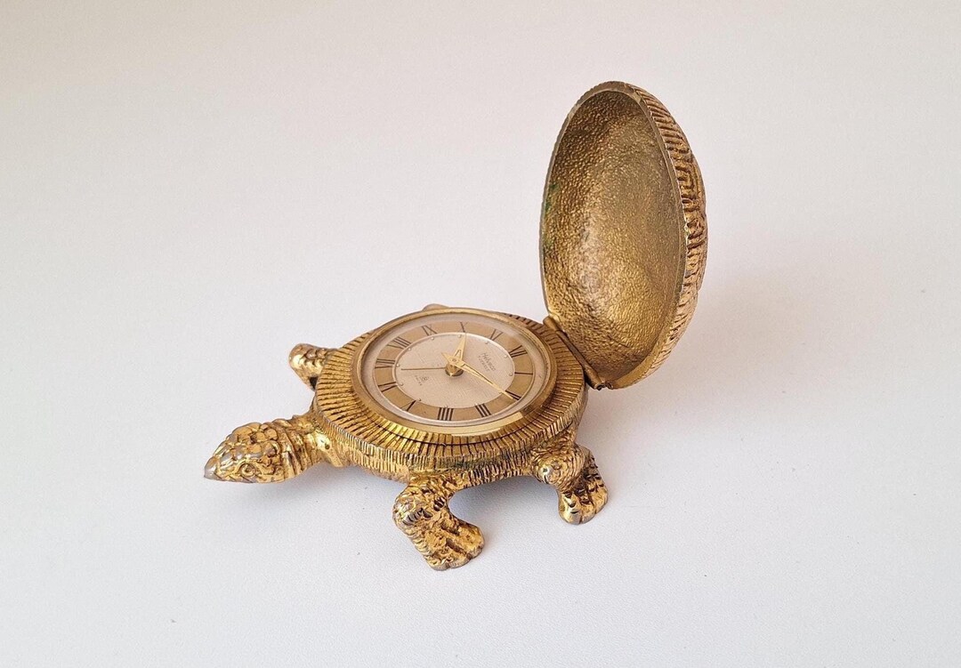 Antique Very Rare Helveco Metal Turtle Alarm Table Clock, Turtle Clock ...