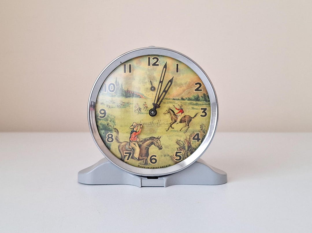 Rare Antique Smith Cowboy Animated Alarm Table Clock, Smith Alarm Clock ...