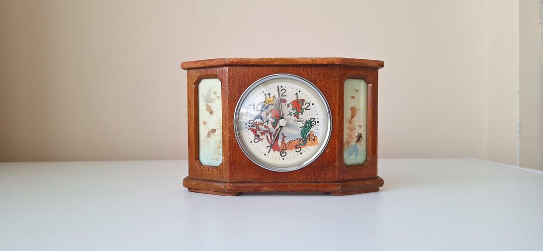 Antique Rare Animated Wooden Mermaid Alarm Clock, Mermaid Clock, Ocean ...
