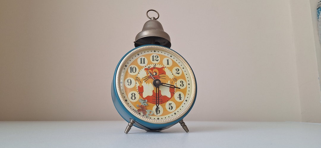 Rare Serkisof Cat Mouse Alarm Clock, Cat Clock, Animated Clock, Vintage ...