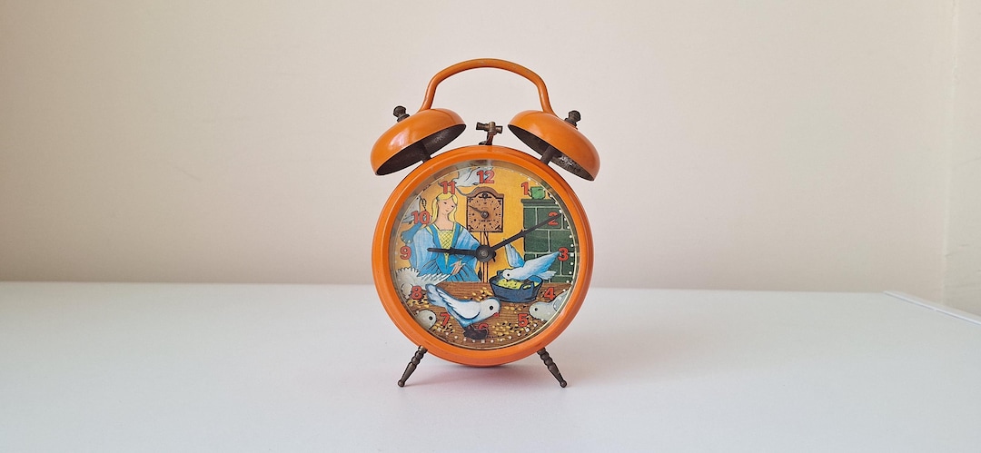 Antique Rare Pigeon-feeding Girl Alarm Clock, Pigeon Clock, Antique ...