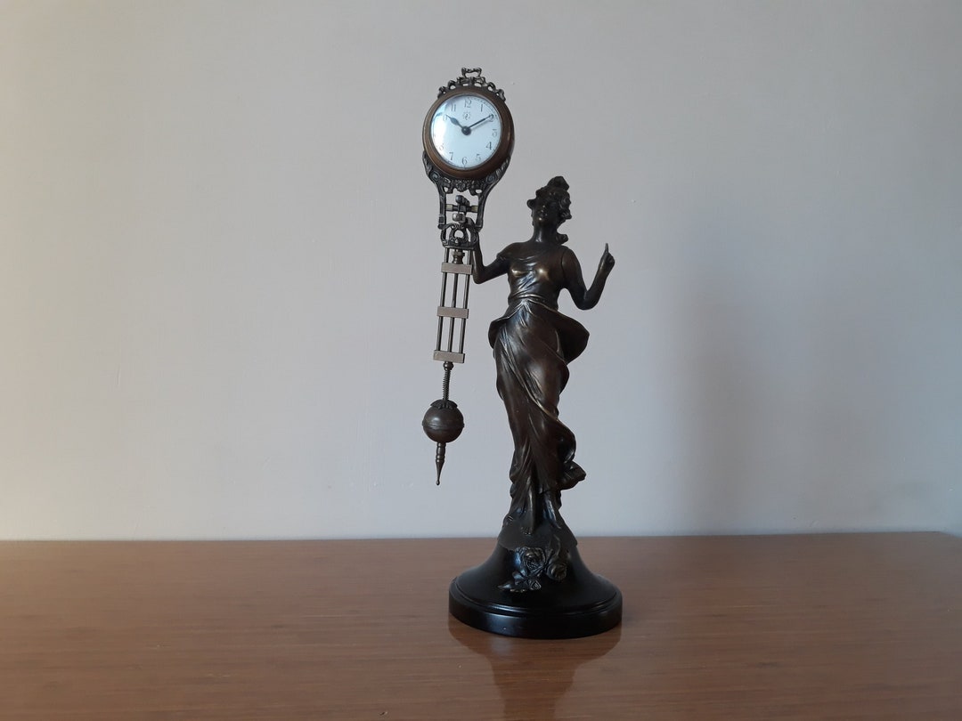 Antique Rare Bronze Beauty Goddess Pendulum Clock, Junkhans Clock ...