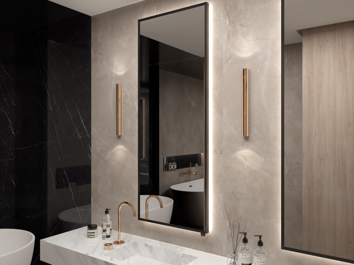 Black Frame LED Bathroom Mirror, Rectangular Wall Mirror - Etsy