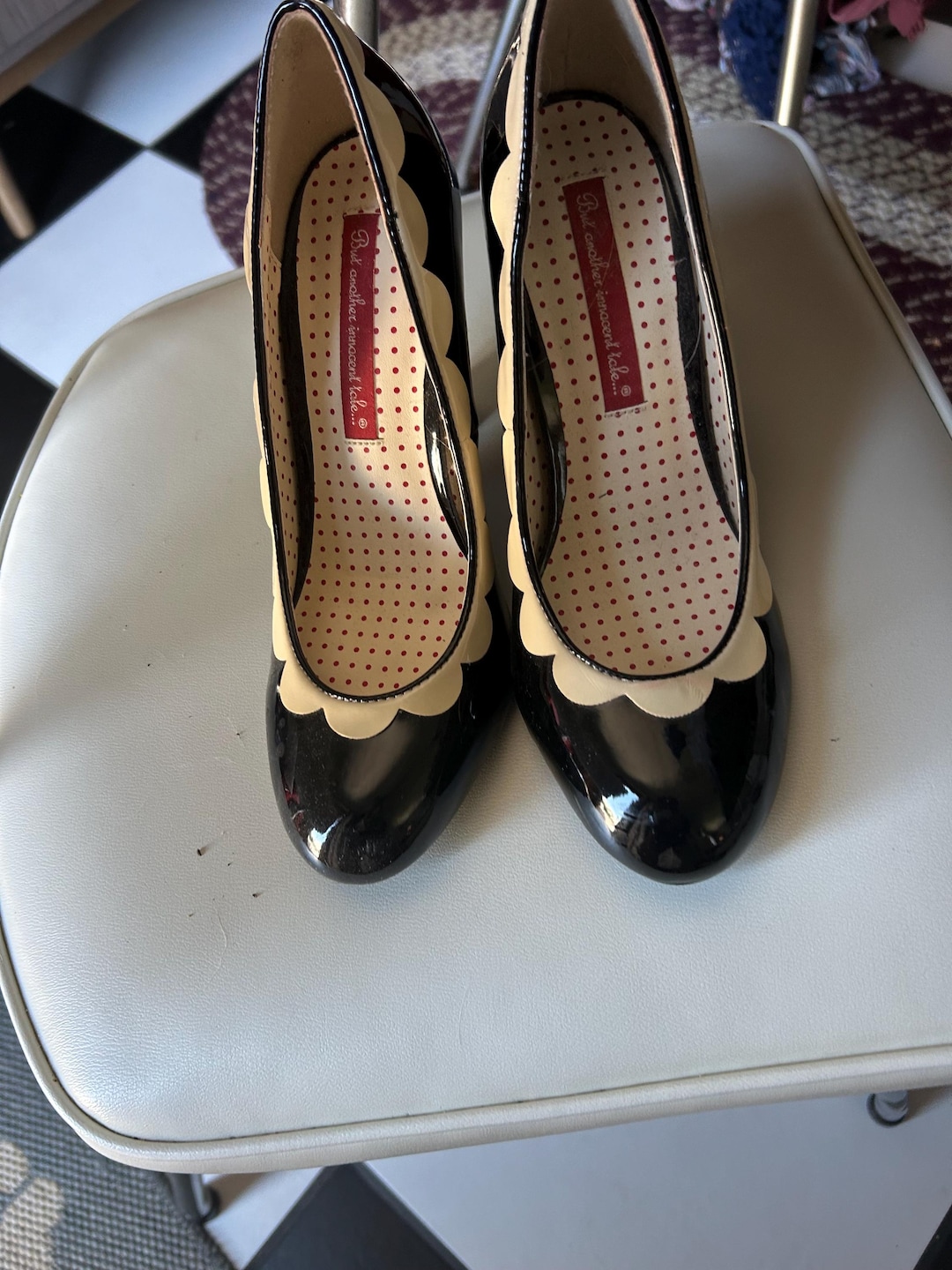 Bait Footwear Black Patent Leather Pumps With White Scallops - Etsy