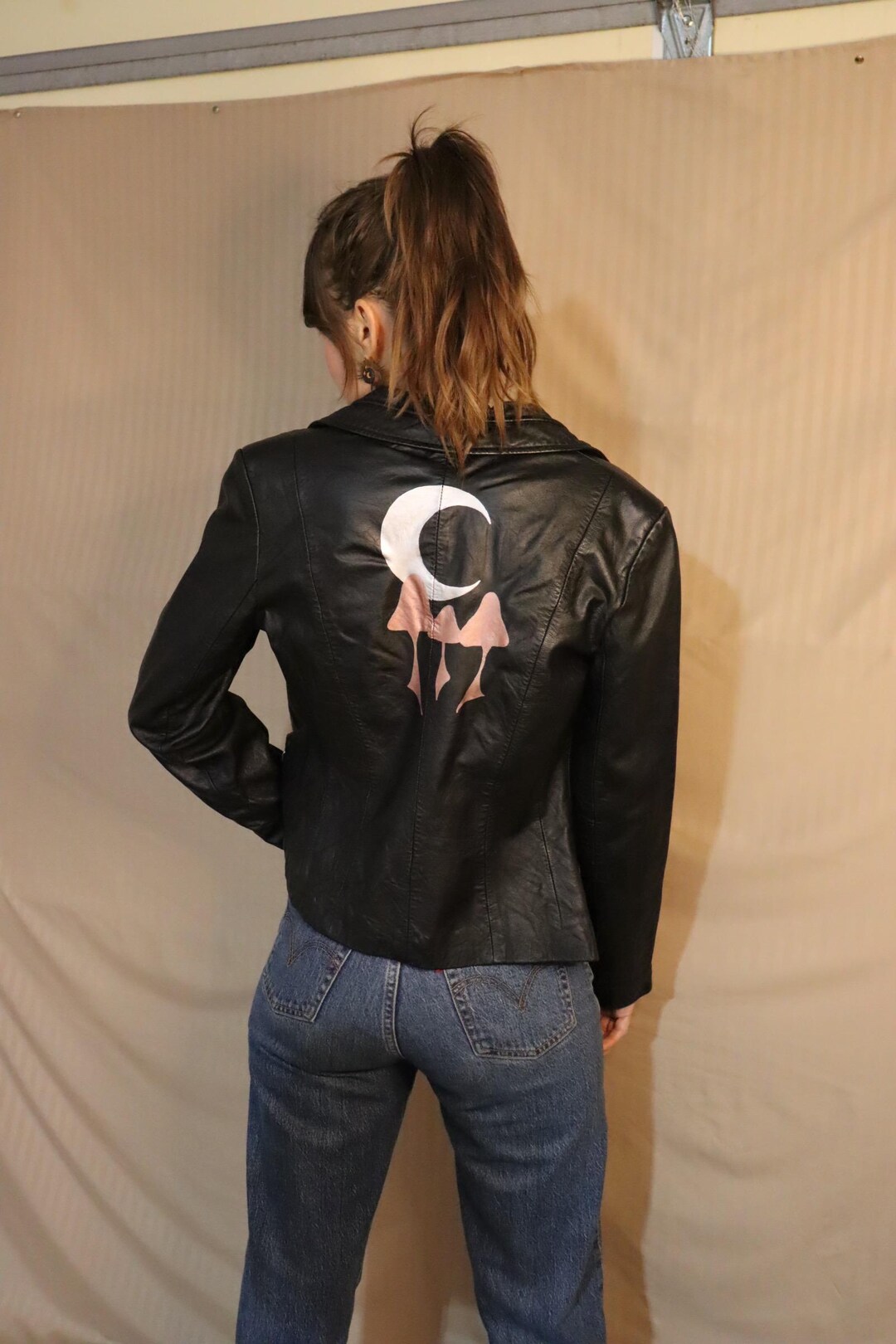 Custom Mushroom & Moon Leather Jacket - Etsy