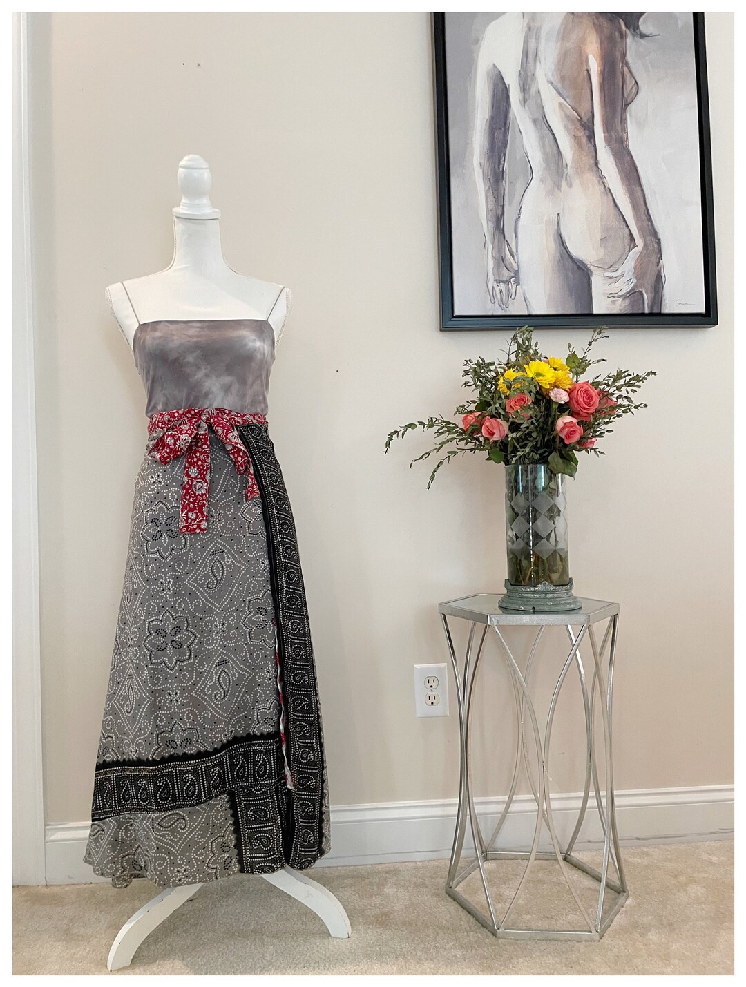 Reversible Celestial Swirl Wrap Skirt, One Size Indian Sari, Long Boho ...