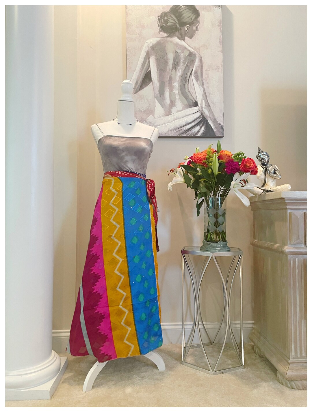 Reversible Colorful Parachute Wrap Skirt, One Size Sari Skirt With Tie ...