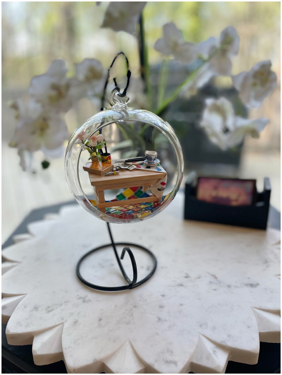 Artist Miniature Terrarium, Hanging Glass Terrarium With Stand - Etsy