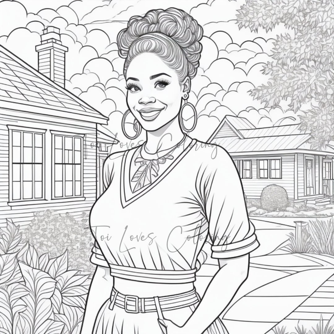 10 Black Girl Adult Coloring Pages House Hunting - Etsy