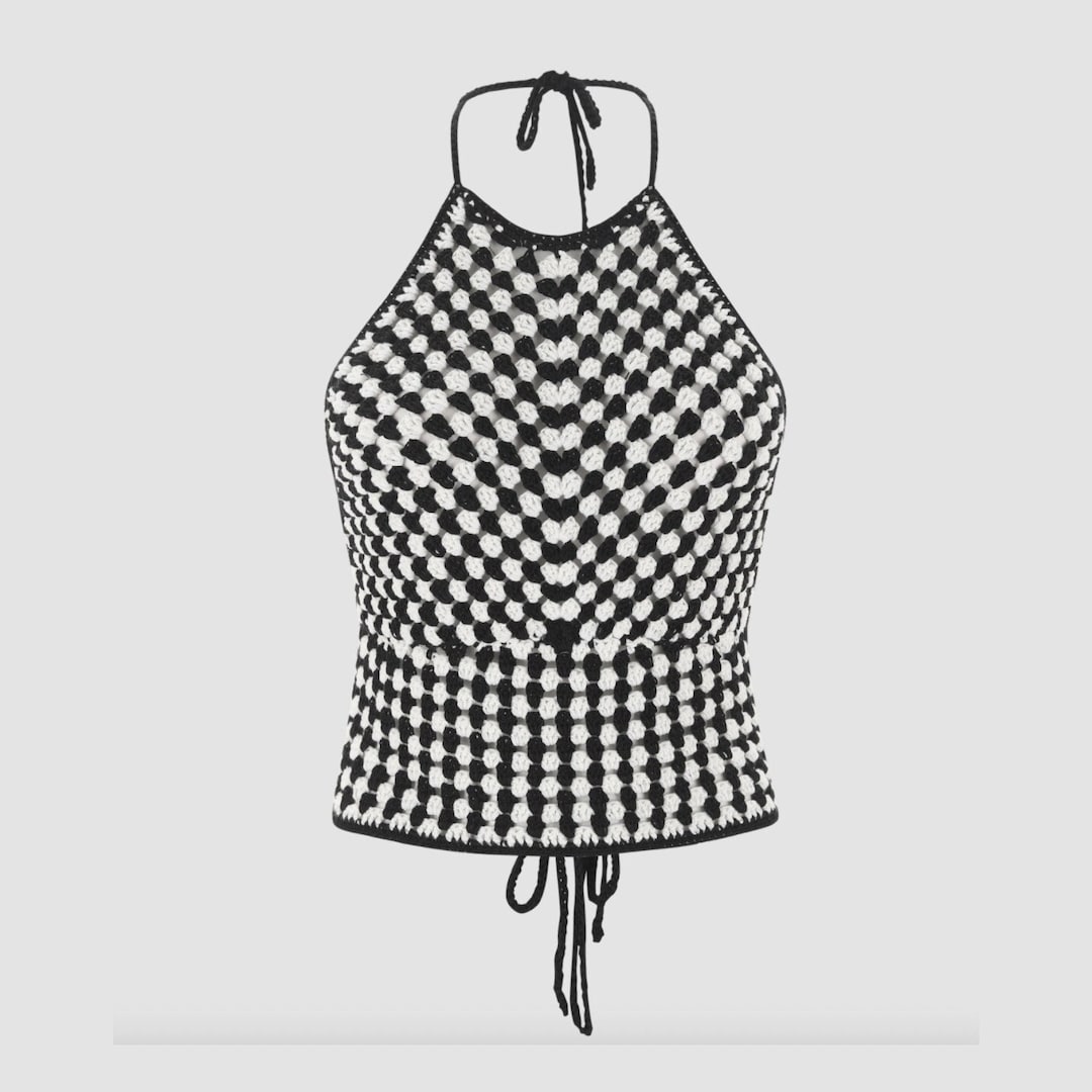 Check Pattern Crochet Sleeveless Top - Etsy